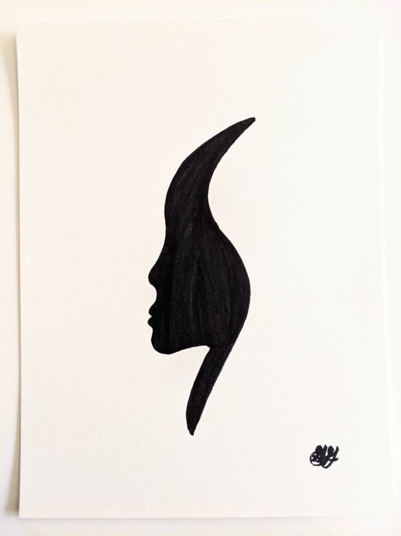 Women Face, Black Marker Drawing of Shadow Portrait of Women, on Perle ...