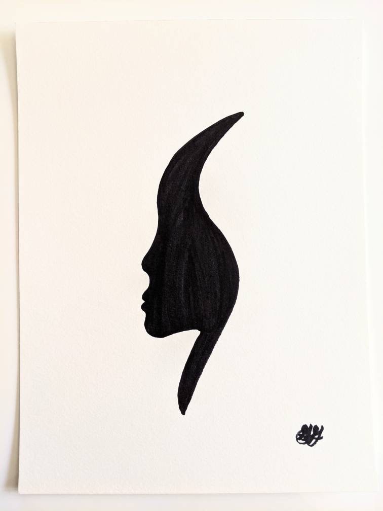 Women Face, Black Marker Drawing of Shadow Portrait of Women, on Perle ...