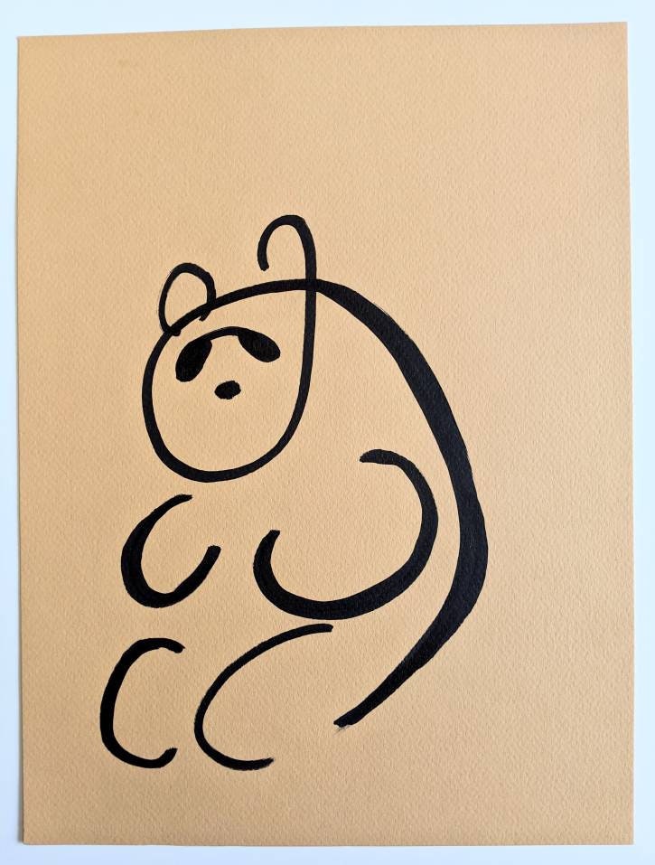 Minimalist Panda Black Marker Drawing on Yellow Mustard - Etsy