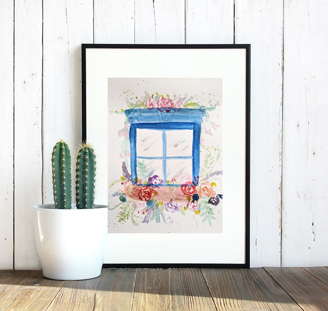 Flower Window Watercolor Painting Original Art Made by Hand - Etsy UK
