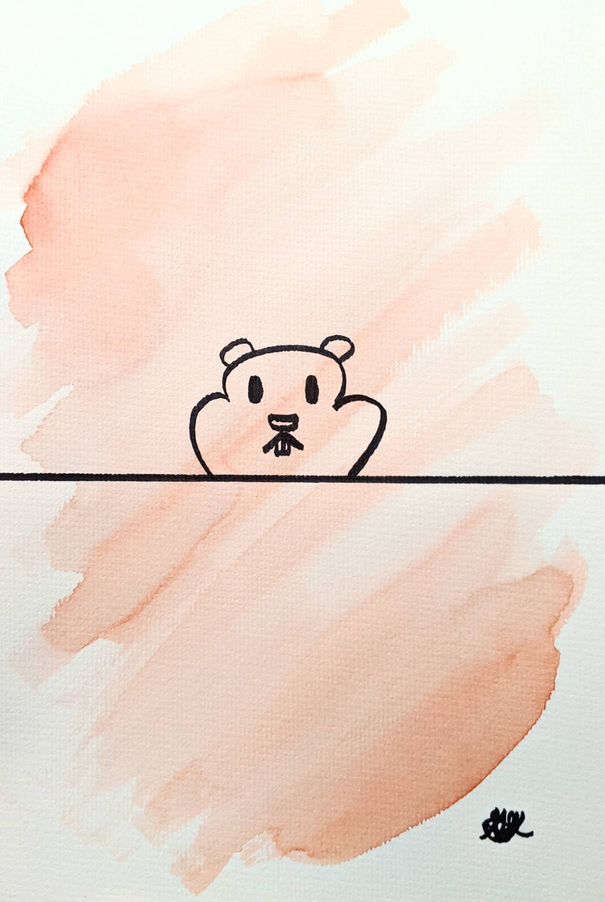 Beaver Head Over Wall Black Marker Drawing on Orange Peach - Etsy