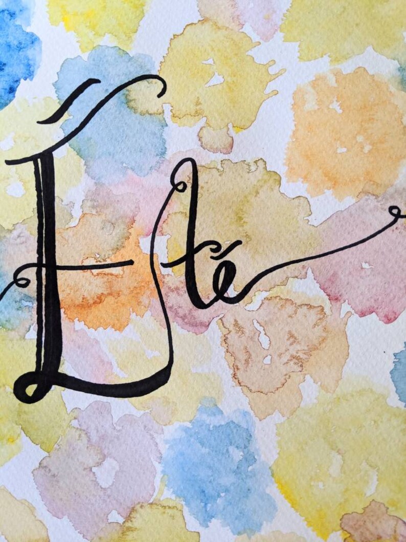 Summer Flowers Watercolor Painting Black Marker Drawing - Etsy