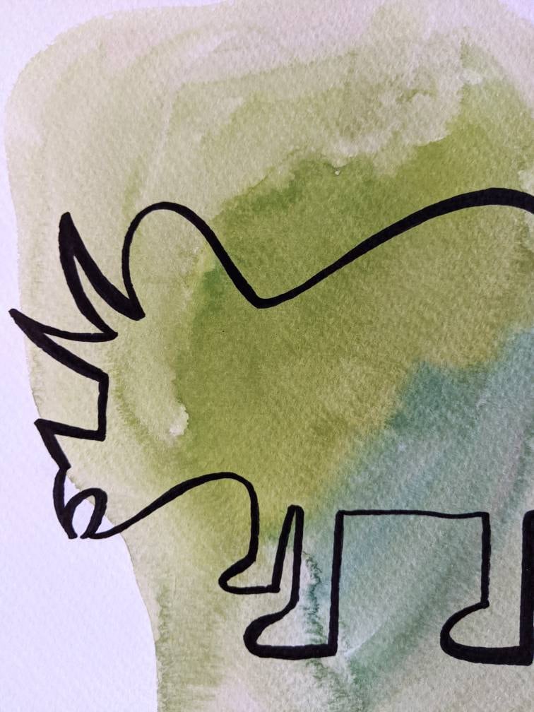 Triceratops Dinosaur Watercolor Painting Black Marker Drawing - Etsy