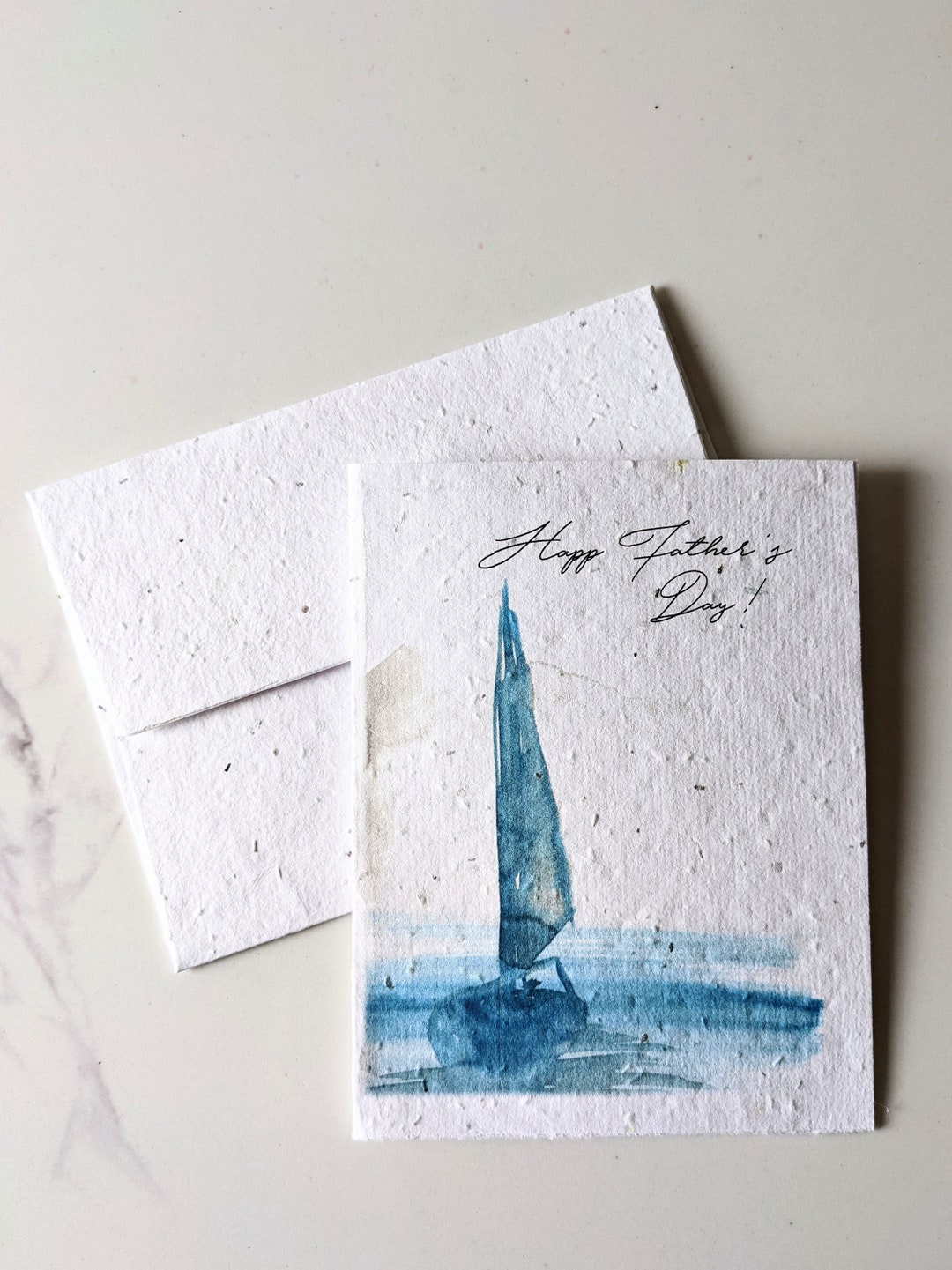 Watercolor Sail Boat Happy Father's Day on White Wild Flower Seed Paper ...