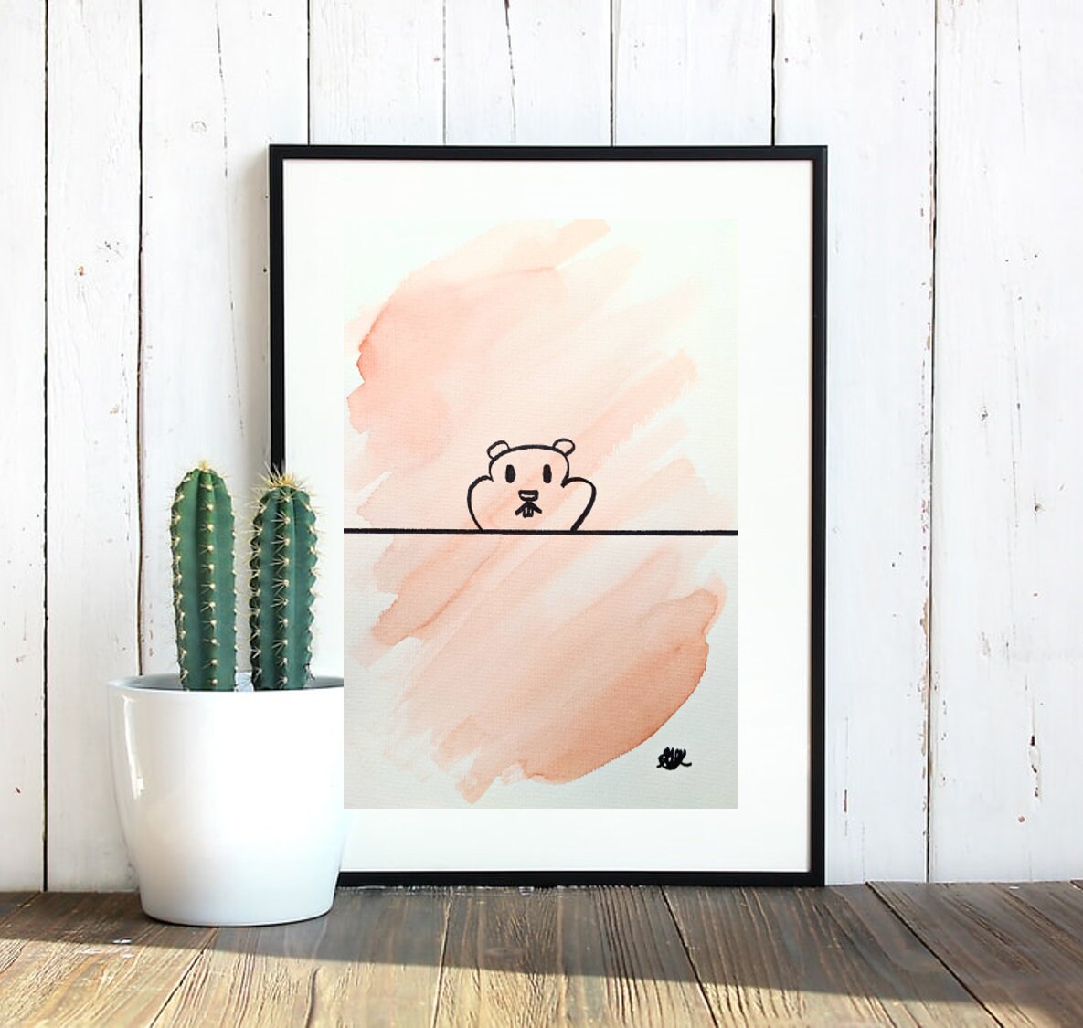 Beaver Head Over Wall Black Marker Drawing on Orange Peach - Etsy