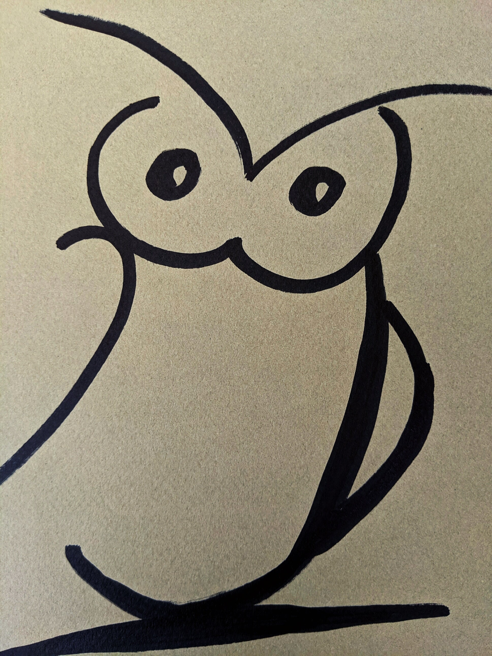 Minimalist Owl in Black Marker Drawing on Cardboard Colored Paper, Wall ...