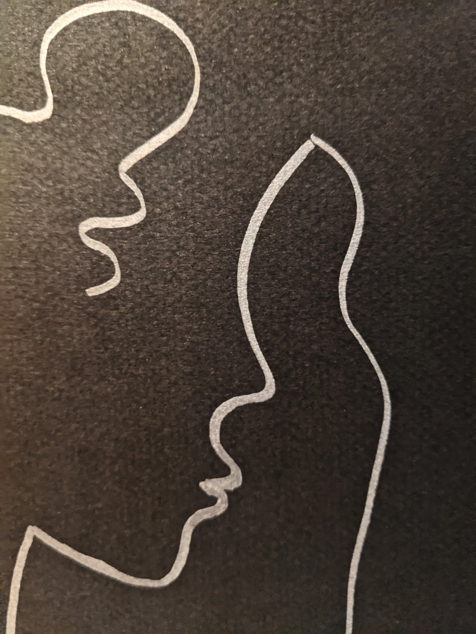 Curly Hair Women, Silver Marker Drawing on Black Textured Paper, Wall ...
