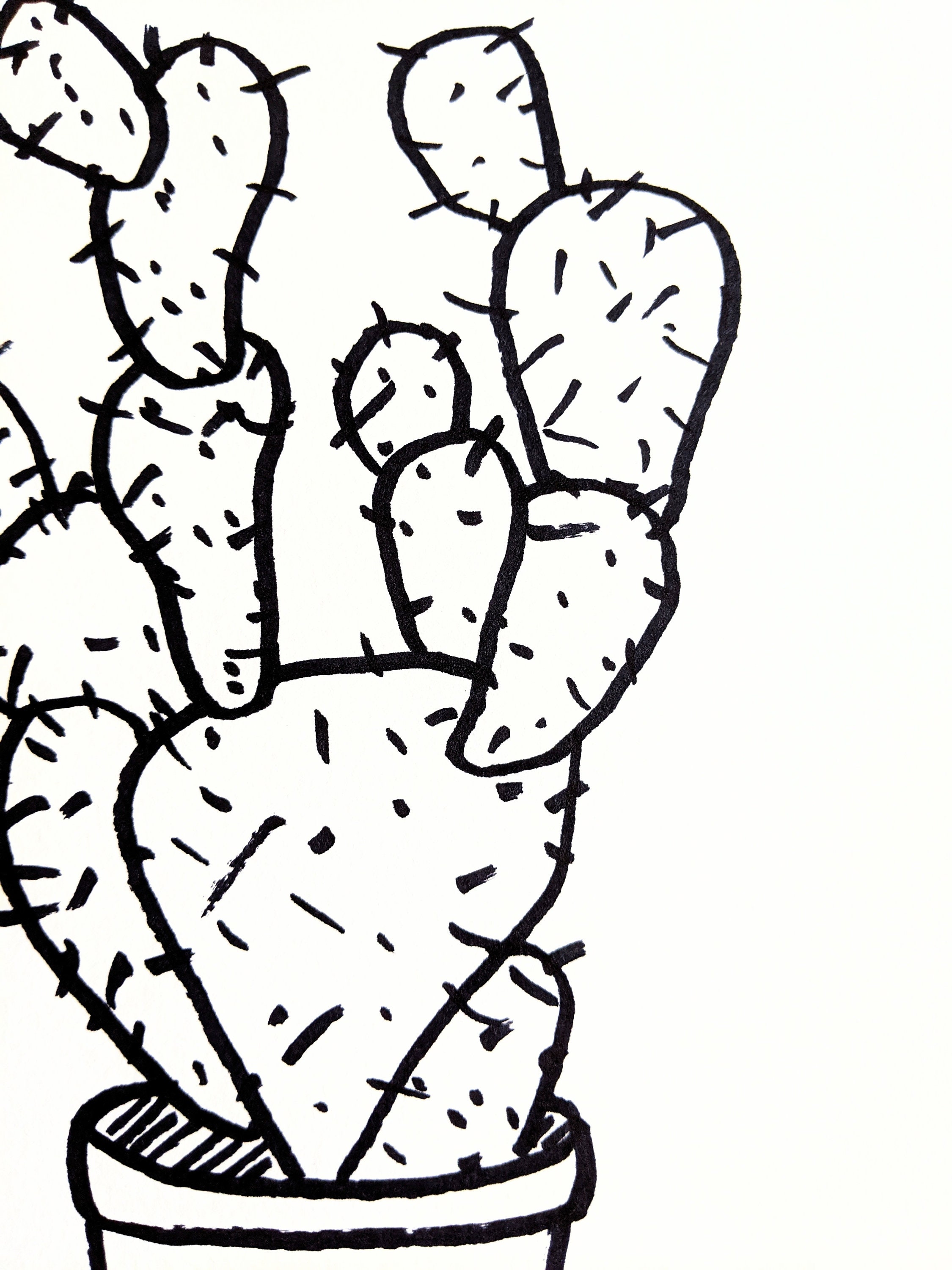 Black Marker Drawing of Cactus on Perle White Paper, Art Piece, Decor ...