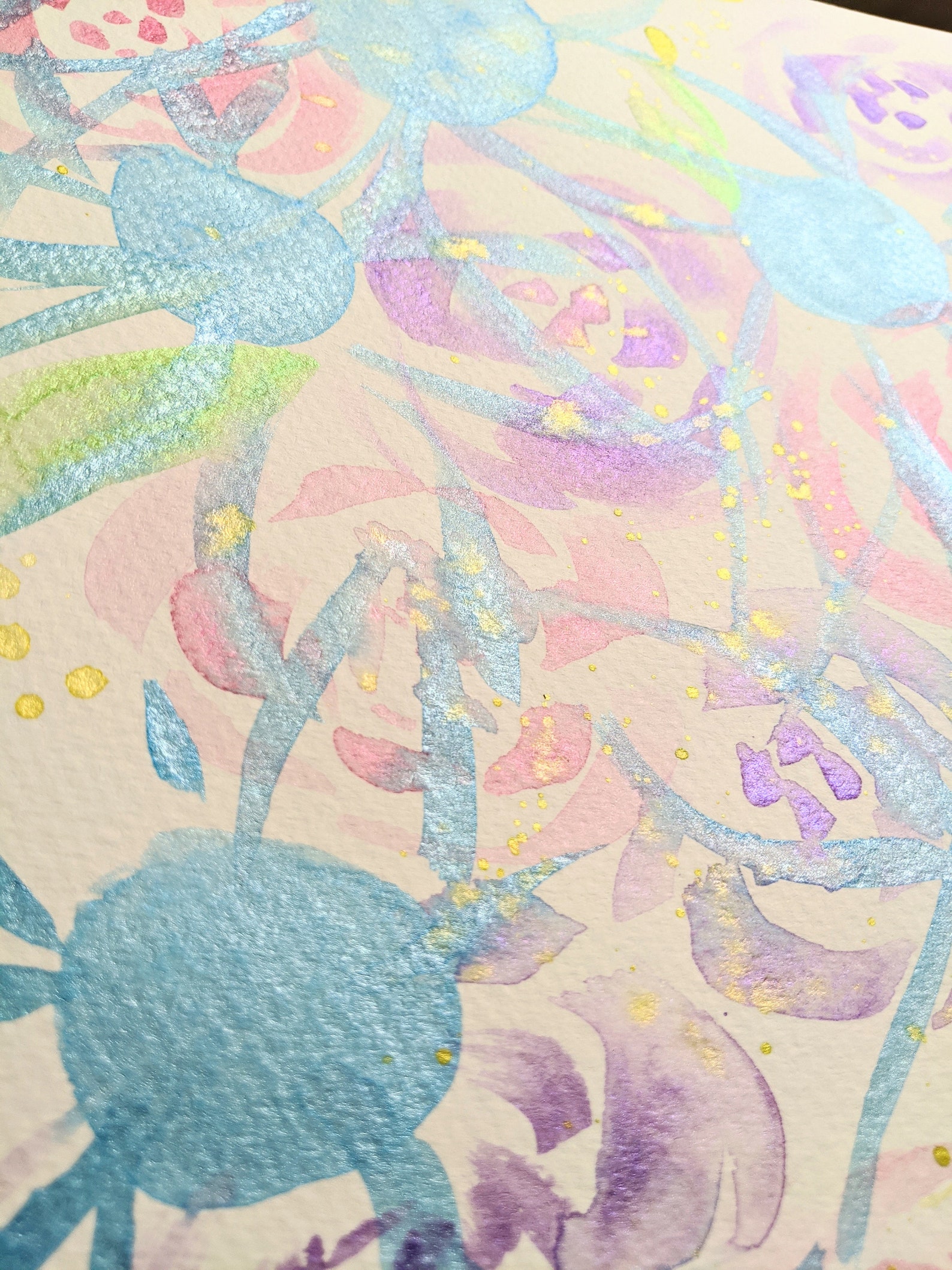 Metallic Watercolor Painting of Flower Garden Wall Art Home - Etsy