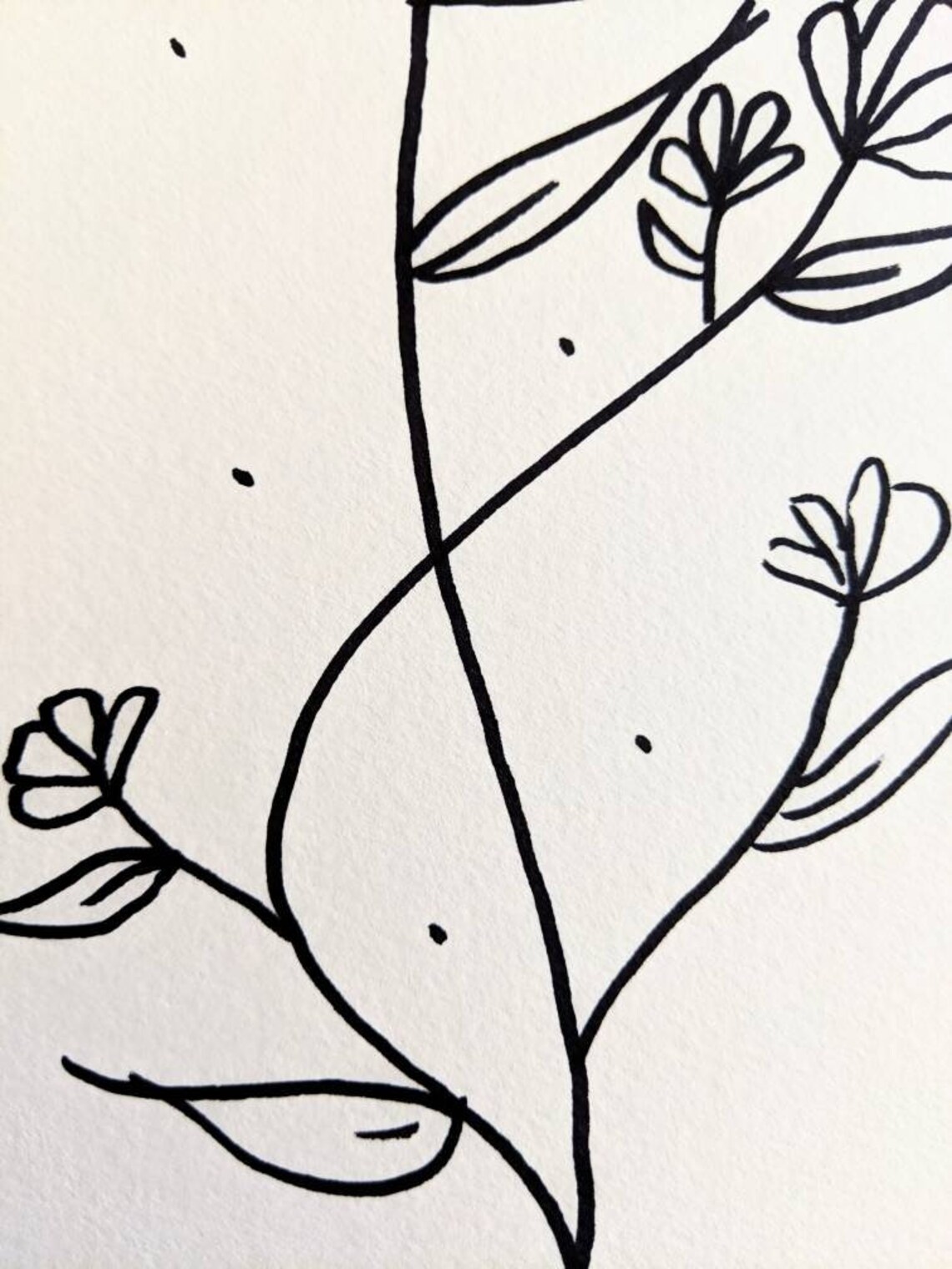 Spring Flowers, Black Marker Drawing of Flowers With Dots on Watercolor ...