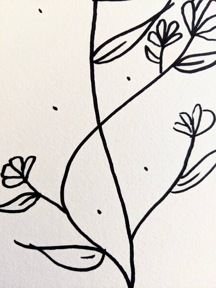 Spring Flowers, Black Marker Drawing of Flowers With Dots on Watercolor ...