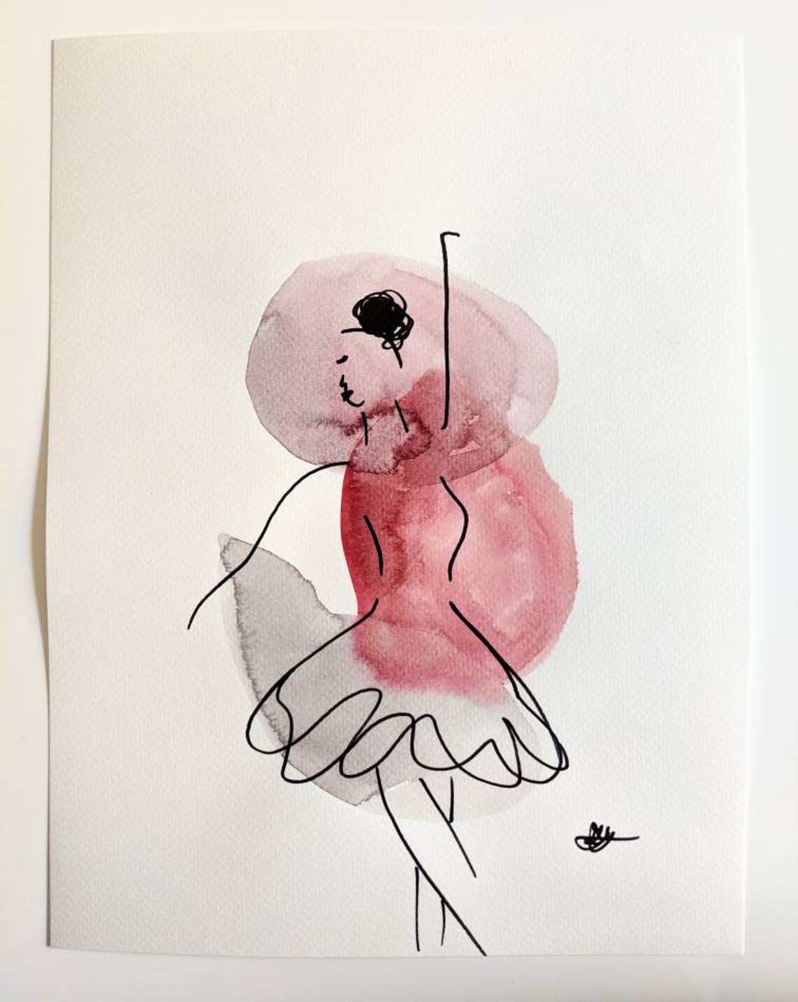 Dancing Ballerina Black Marker Drawing on Watercolor White - Etsy