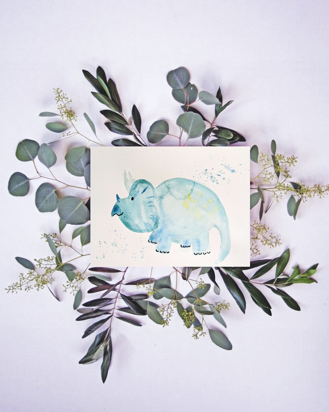 Triceratops Watercolor Painting, Original Art, Made by Hand, Gift, Kids ...