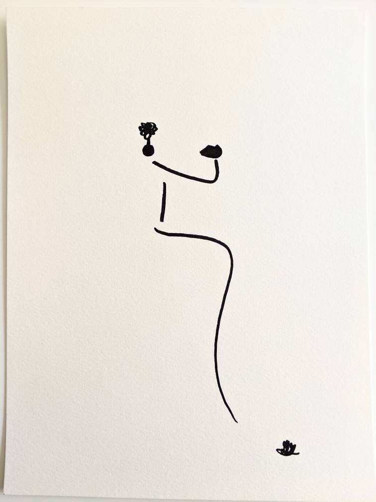 Black Marker Drawing of Women Face With Shoulder Reviled With Earring ...