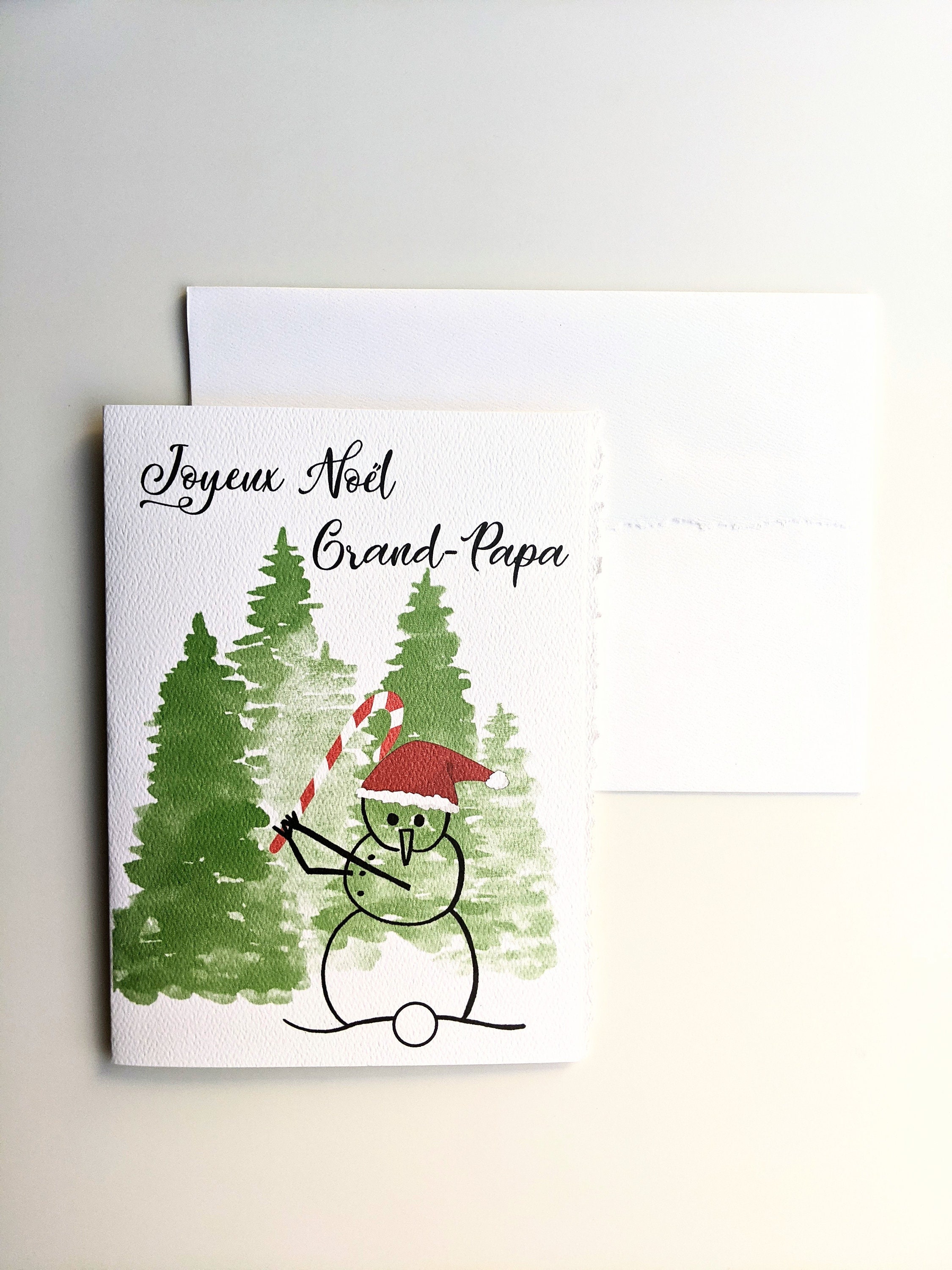 Christmas Card, Watercolor Tree Snowman Playing Golf on Thick ...