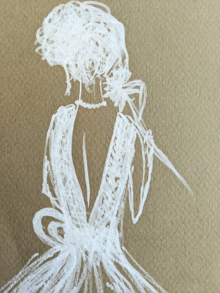 Women in White Dress White Marker Drawing of Women in a - Etsy