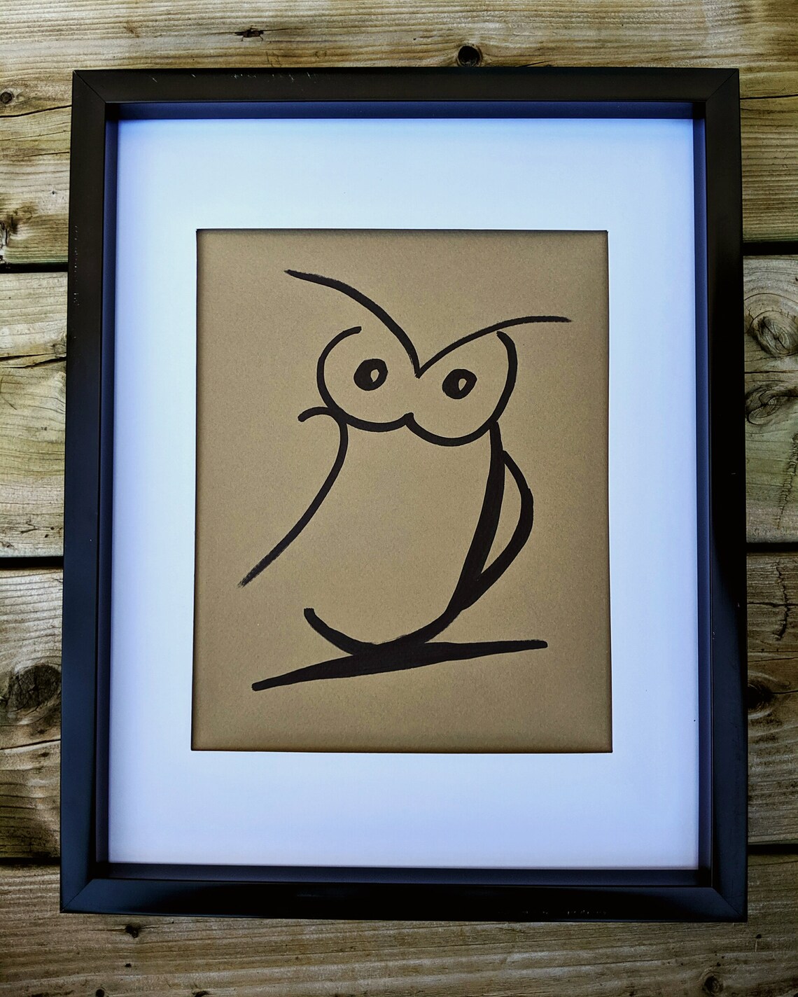 Minimalist Owl in Black Marker Drawing on Cardboard Colored Paper, Wall ...