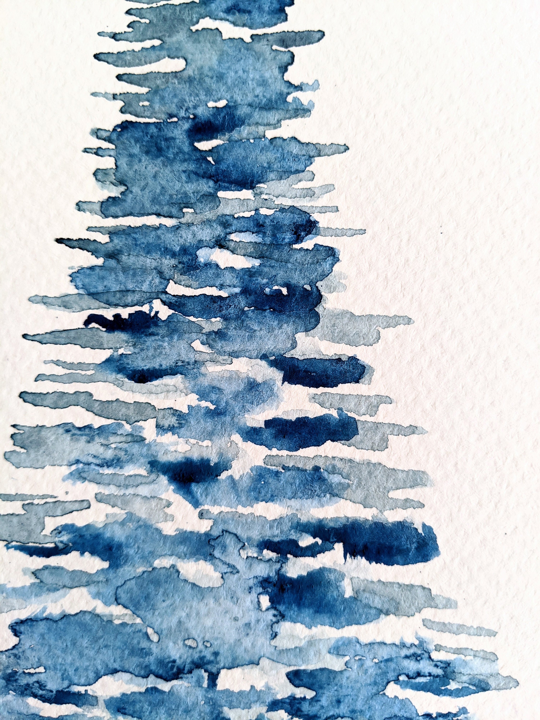 Blue Christmas Pine Tree Watercolor Painting Decor Original - Etsy