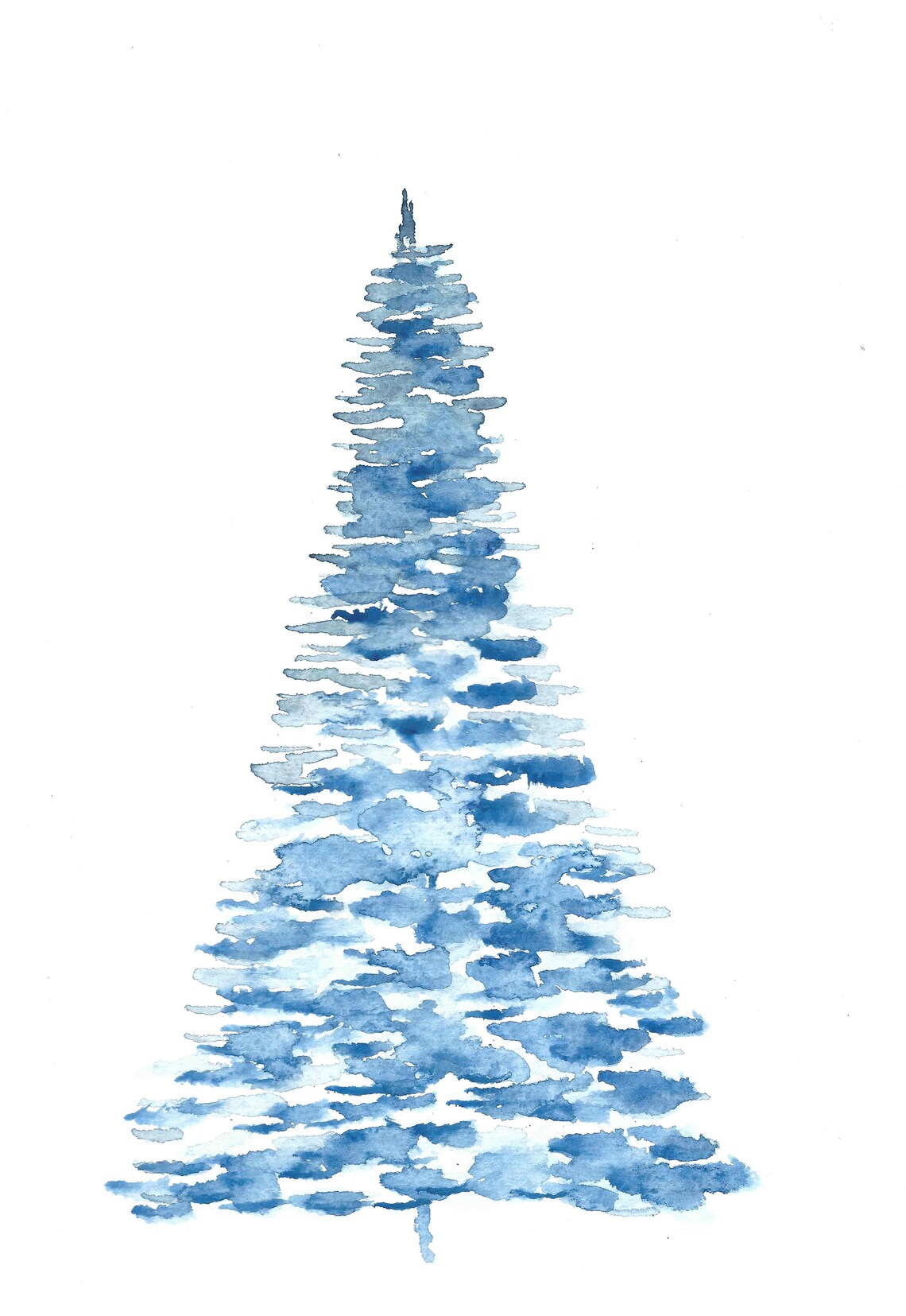 Blue Christmas Pine Tree Watercolor Painting Decor Original - Etsy