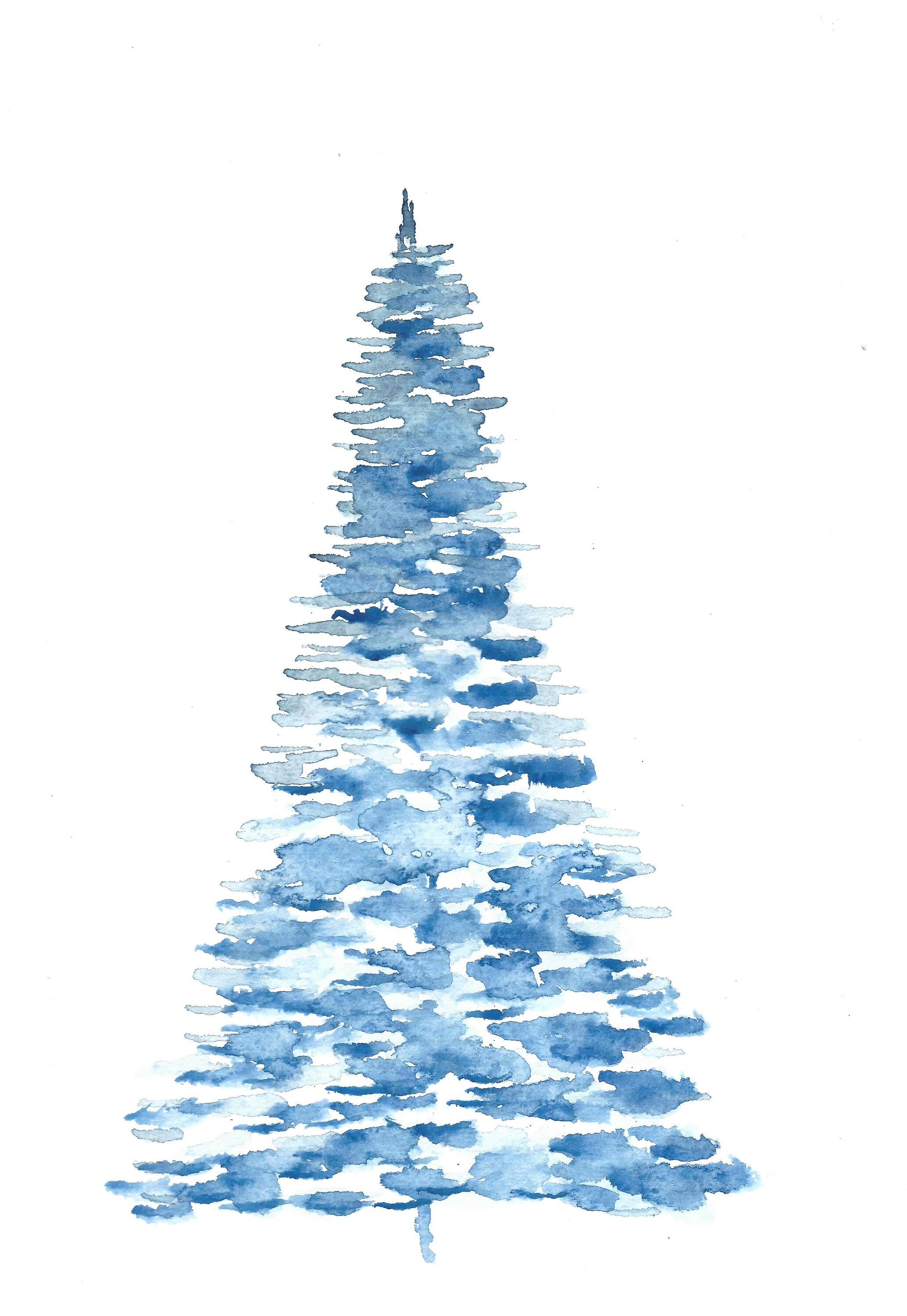 Blue Christmas Pine Tree Watercolor Painting Decor Original - Etsy