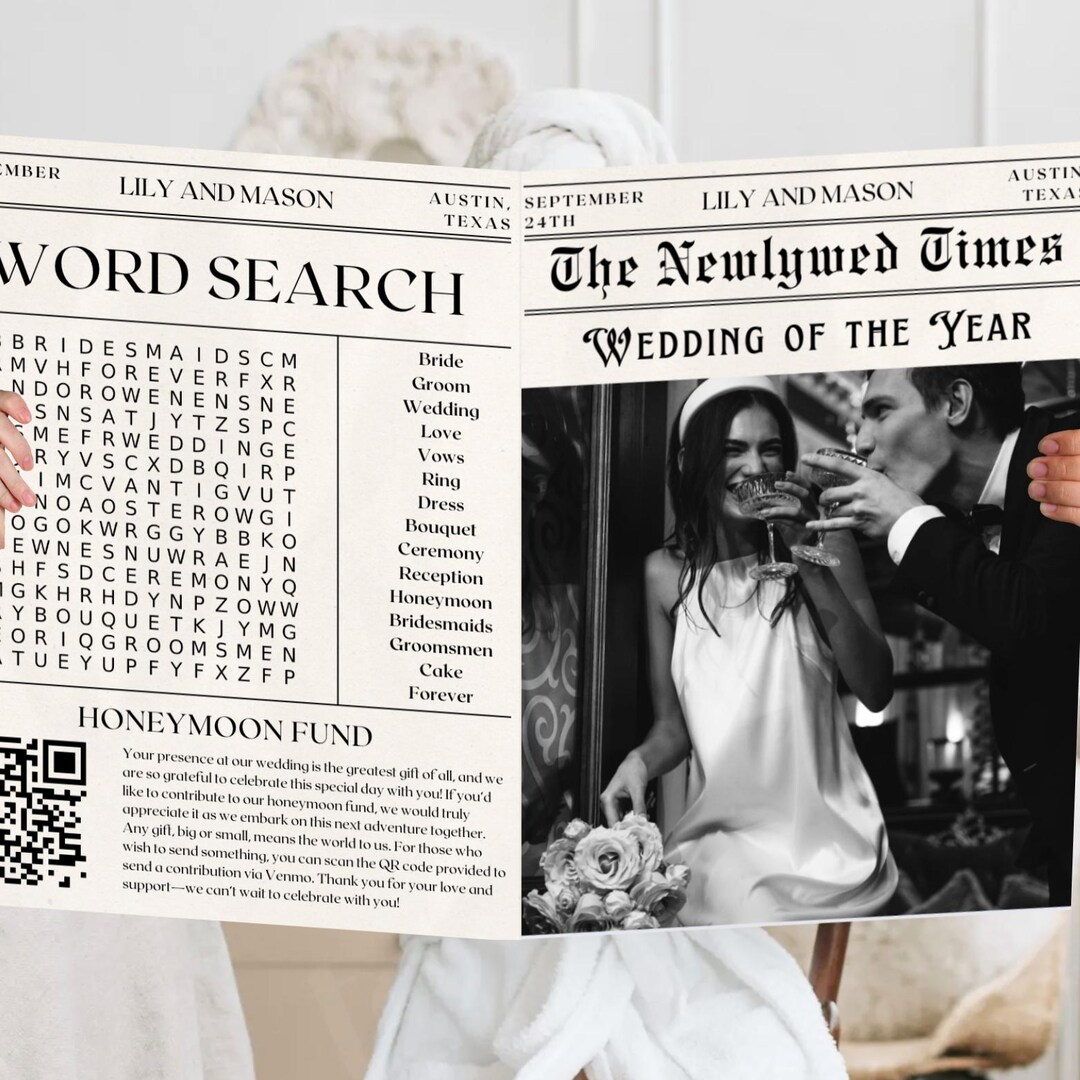 Wedding Newspaper Template With Photo, Newlywed Times, Editable ...