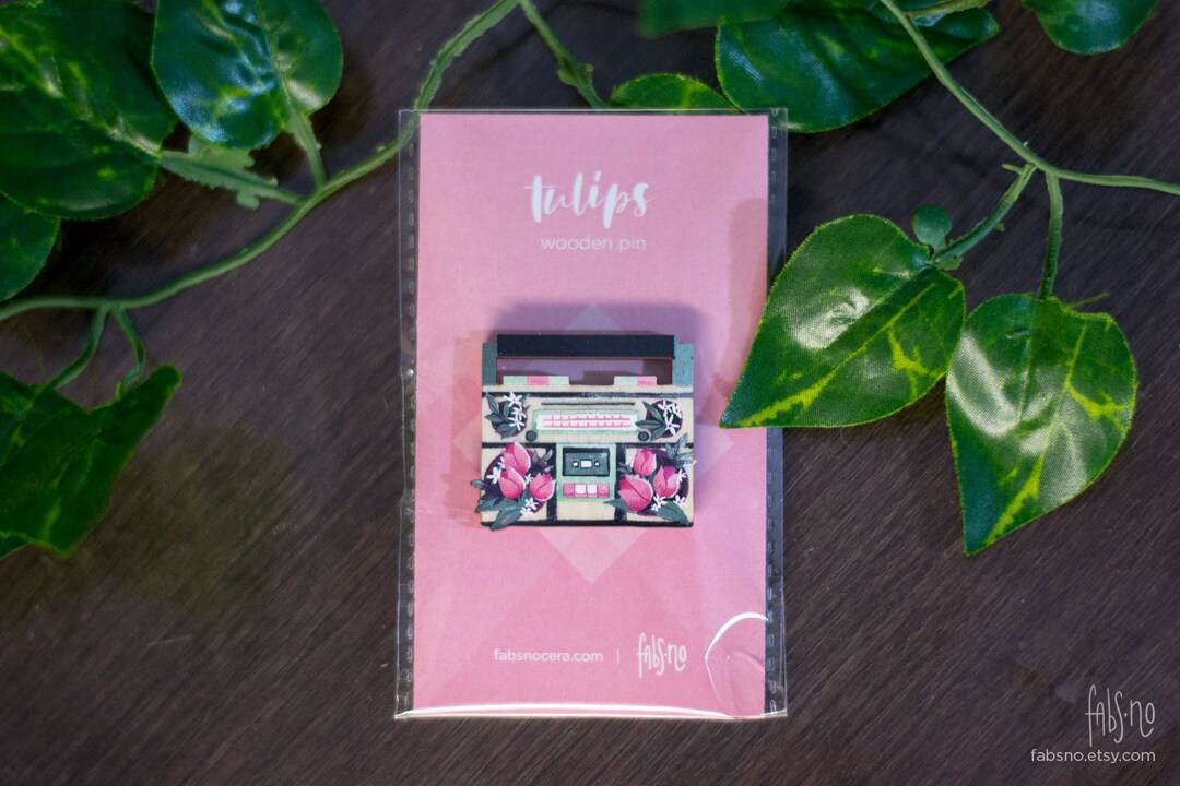 Tulips Wooden Pin of a Boombox Stereo With Flowers Blooming - Etsy