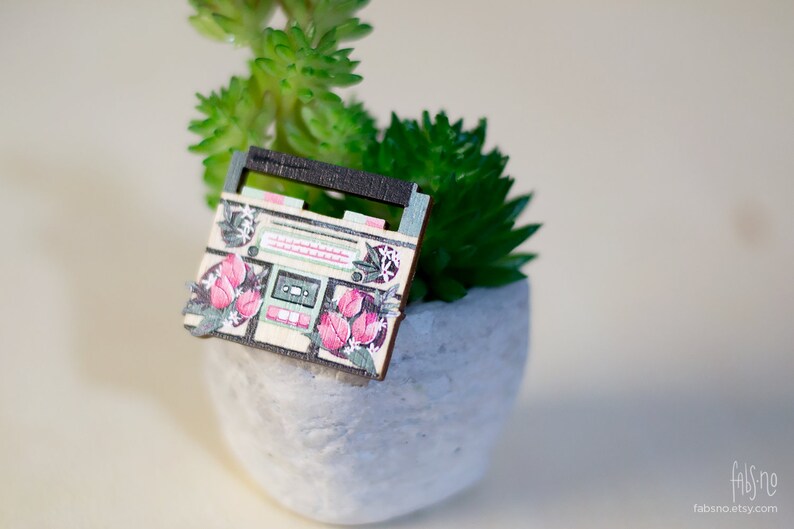 Tulips Wooden Pin of a Boombox Stereo With Flowers Blooming - Etsy