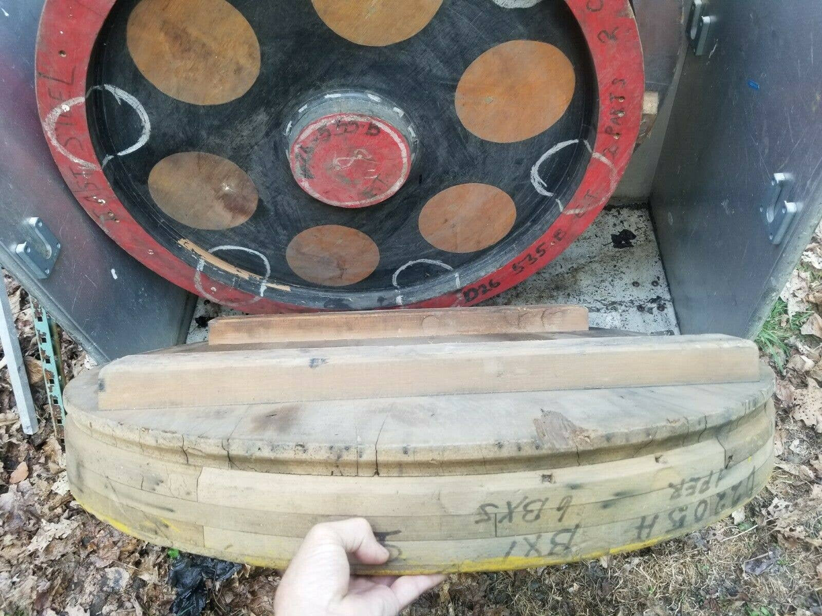 Vtg Steampunk Wooden Industrial Foundry Mold Casting Wheel Table US ...