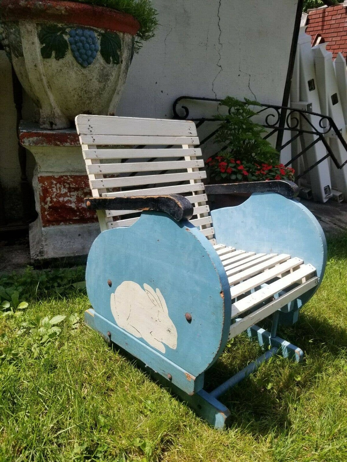 Vintage Rabbit Folk Art Glider Rocker Chair 1930s 40s Streamline Child ...