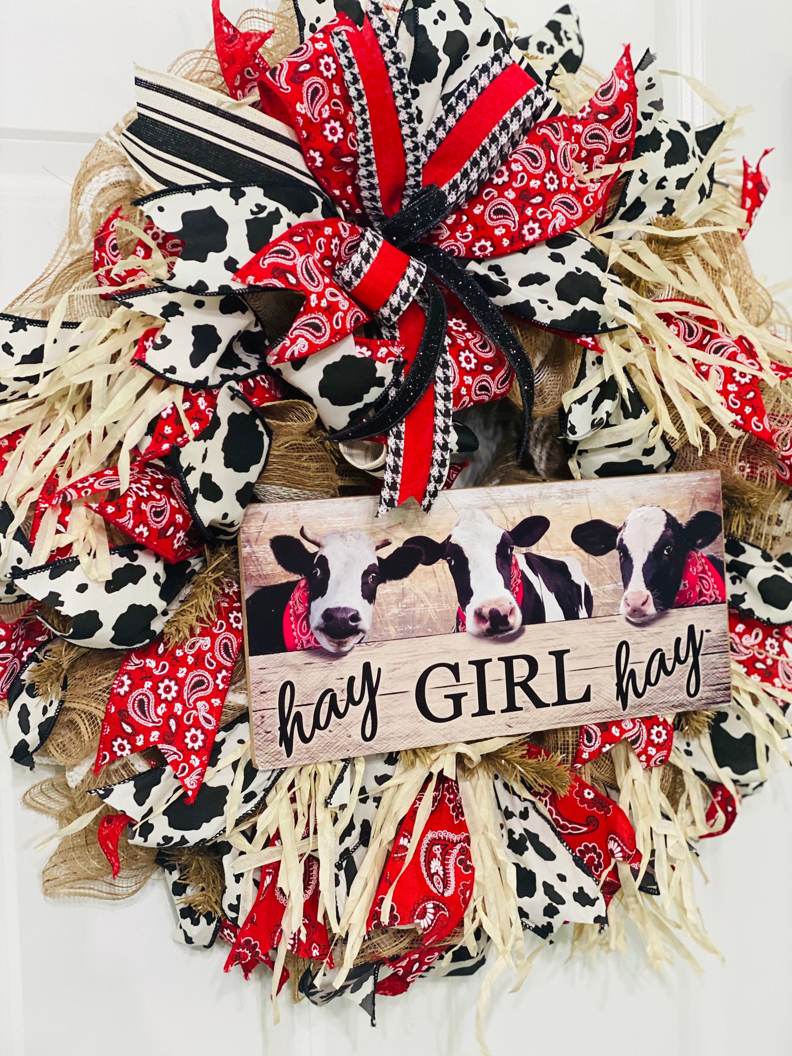 Rustic Cow Wreath Hay Girl Hay Cow Wreath Cow Themed | Etsy