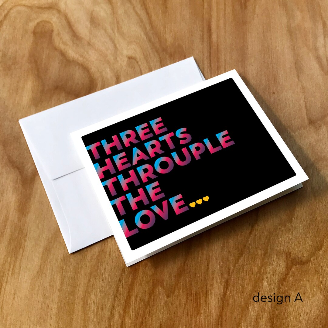 Three Hearts Throuple Love Greeting Card (POLY1CRD) - Etsy