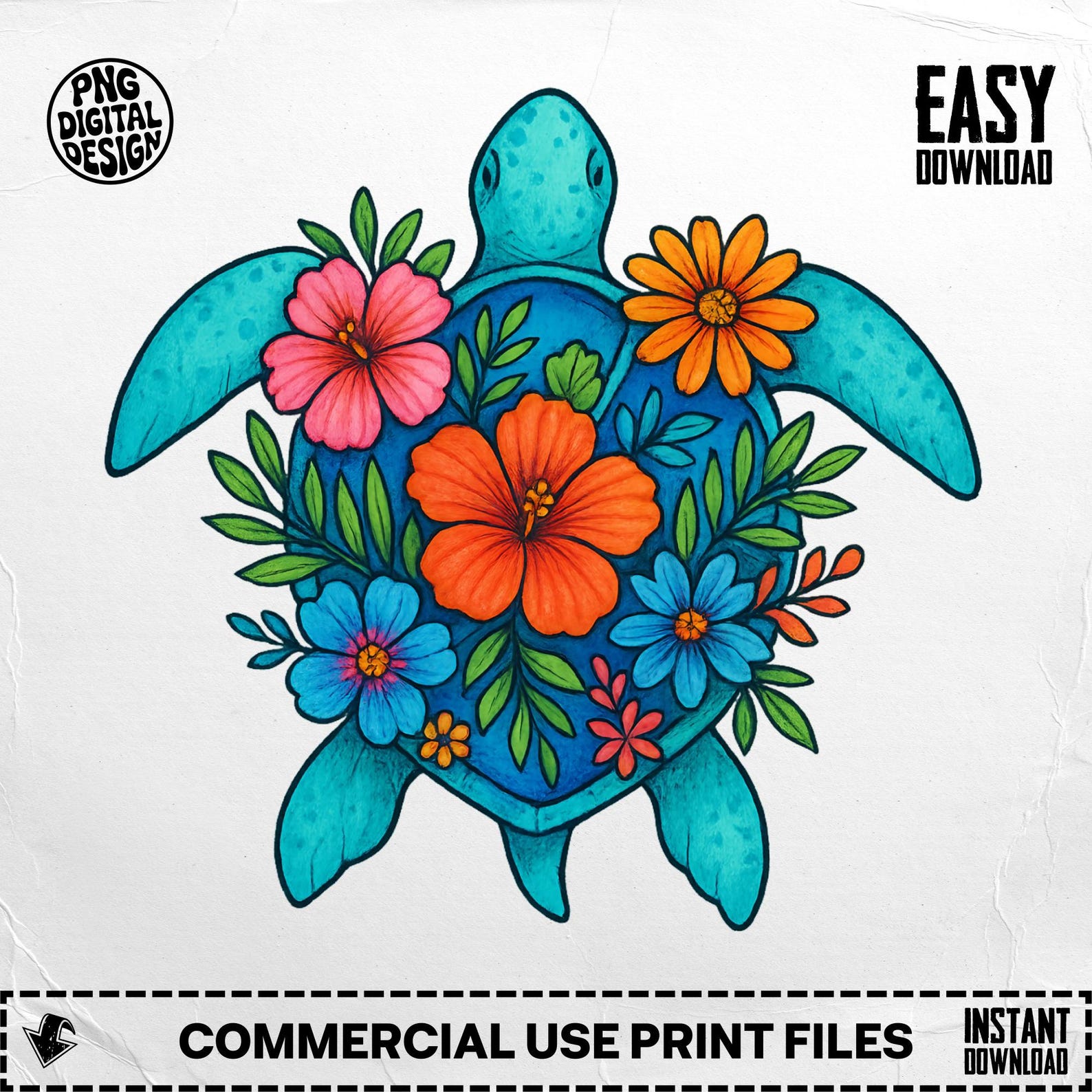 Floral Turtle PNG, Turtle Clipart, Flower Png, Hibiscus Png, Summer Png ...