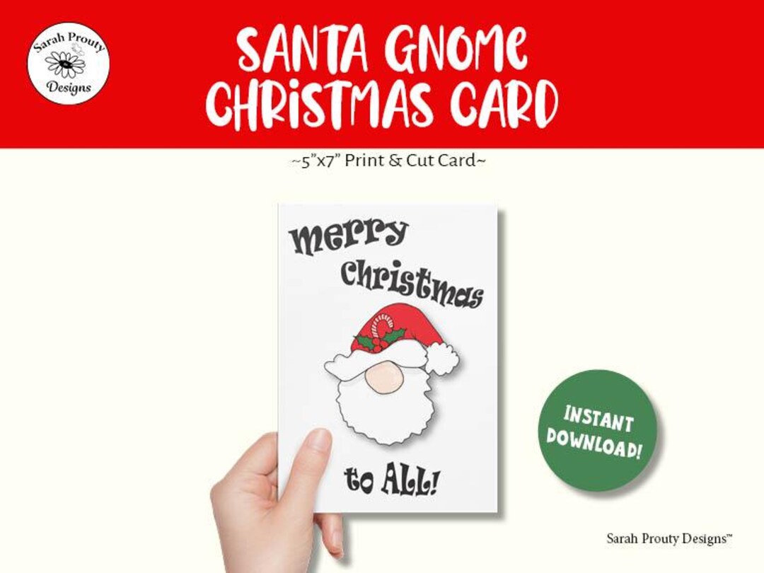Merry Christmas Santa Gnome, Holiday Card, Gift for Her, Teacher Gifts ...