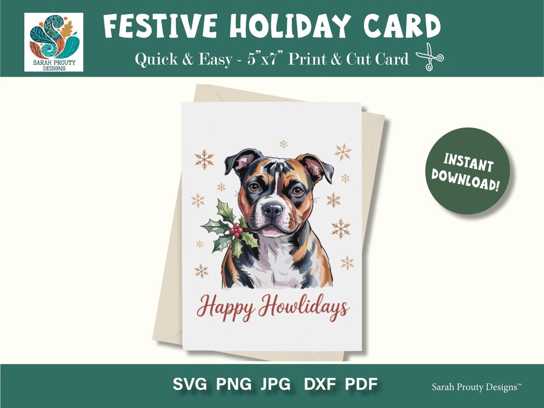 Staffie Christmas Card, Printable Holiday Greeting for Dog Lovers ...