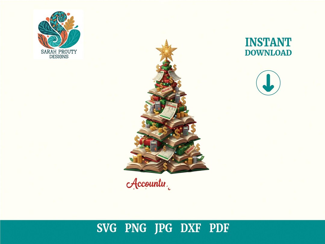 Accountant Christmas Tree Digital Download, Book Tree Art, CPA Gift ...