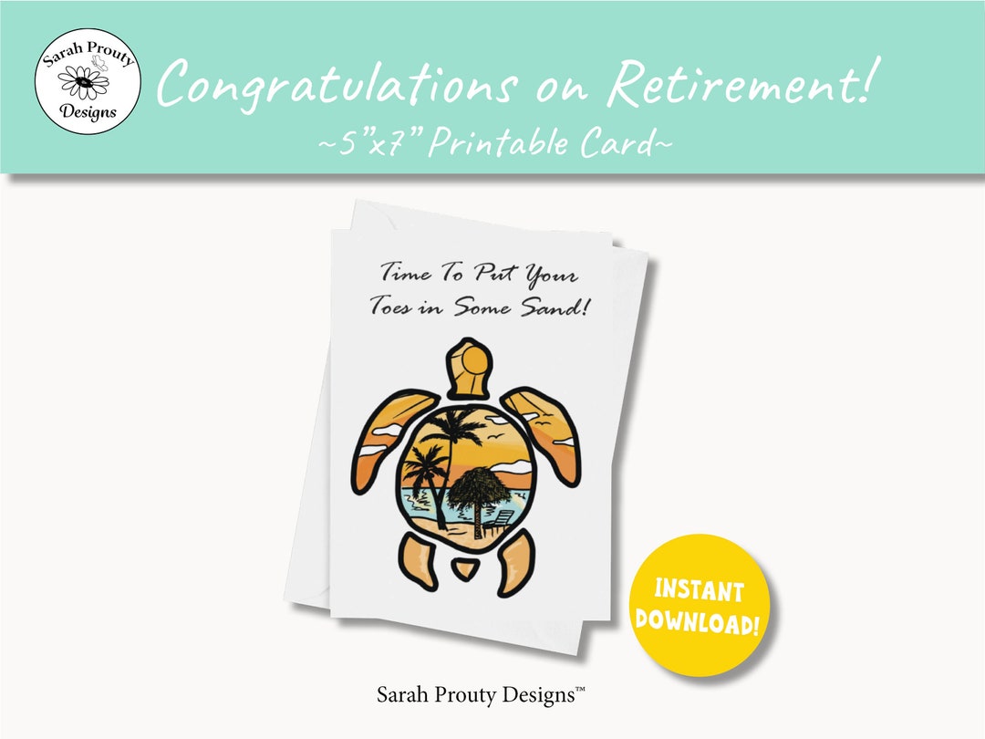 Retirement Card, Turtle, Digital Download, Greeting Card, Retirement ...