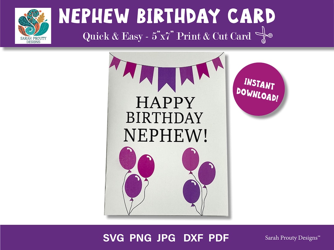 Nephew Birthday Card Printable – Purple Balloon Editable PDF , Instant ...