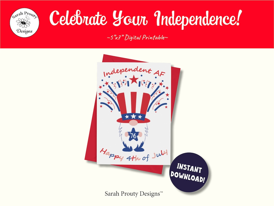 Independence Day, Printable Card, 4th of July, Red White and Blue ...