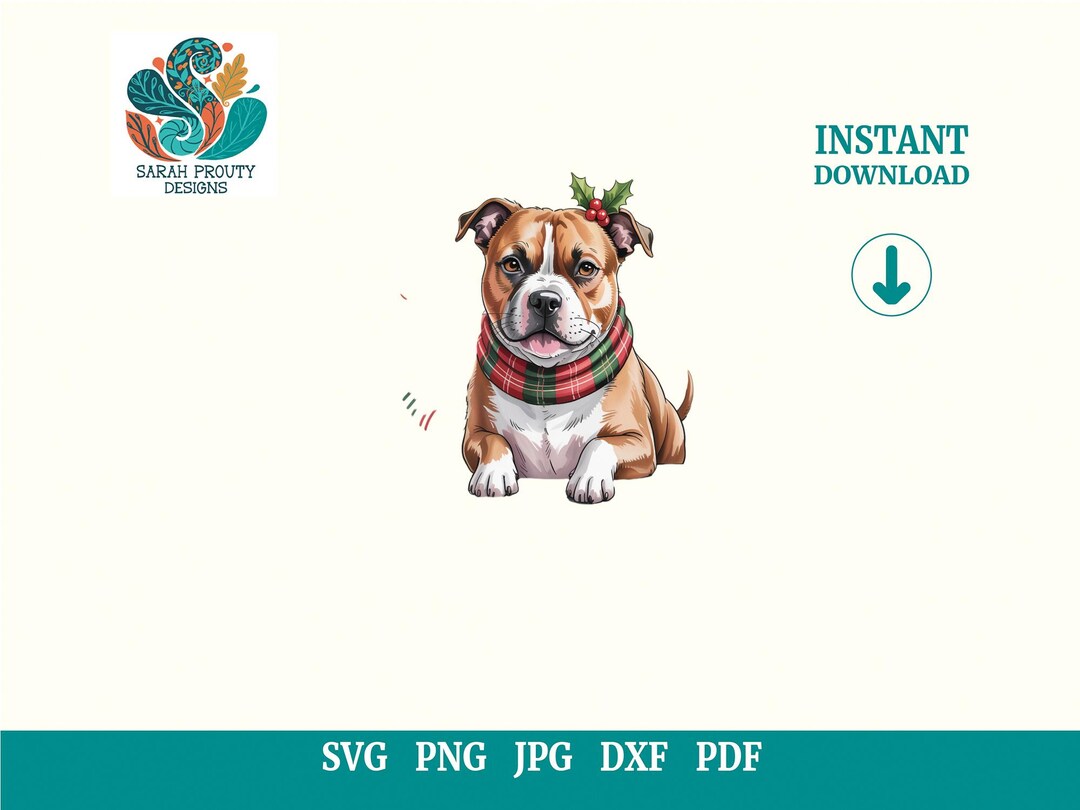 Christmas Staffie Digital Art, Holiday Dog Image, Cute Staffordshire ...