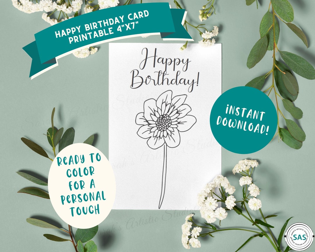 Printable Birthday Card Cosmos Flower, DIY October Birth Month Flower ...