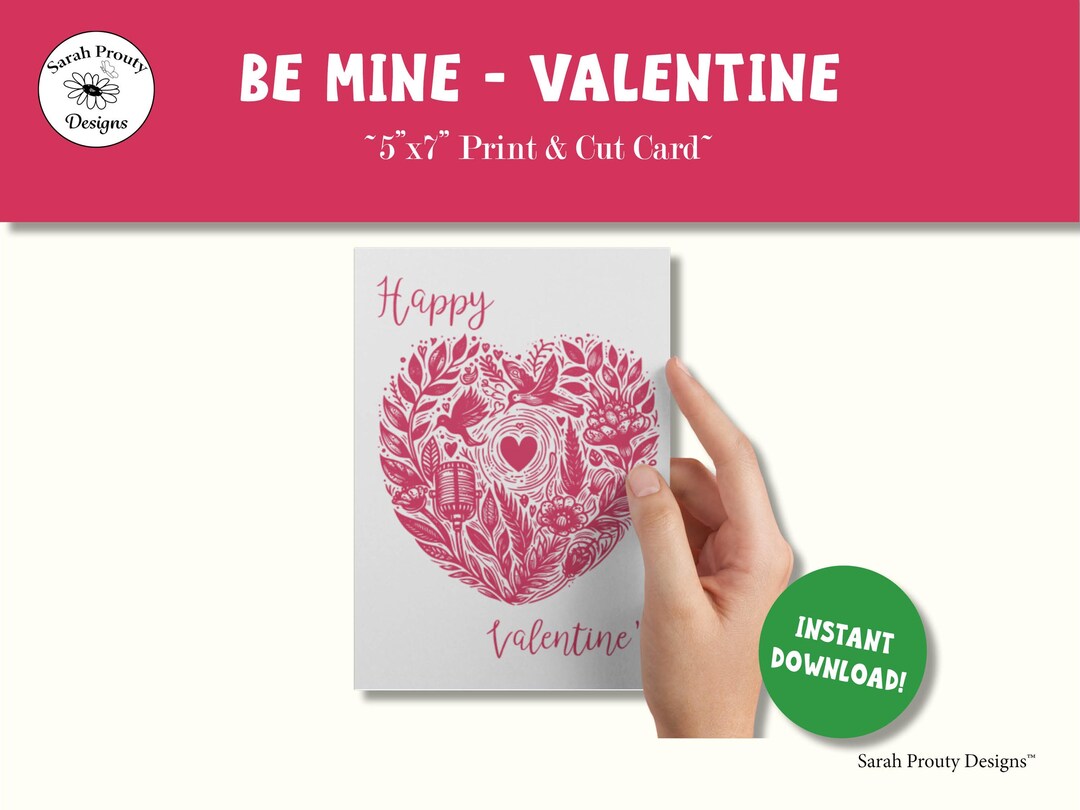 Valentine Card Digital Download, Be Mine Heart Design, Instant Download ...