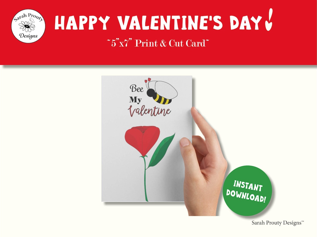 Cute Bee My Valentine Digital Download, Fun Valentine's Day Printable ...