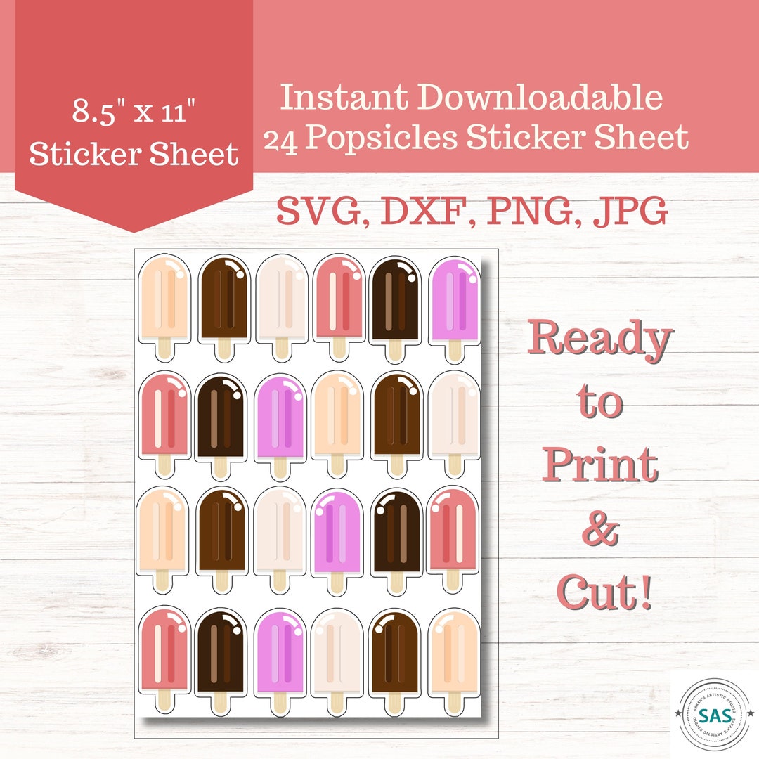 Instant Downloadable Digital Stickers Sheet, 24pc Popsicles Digital ...