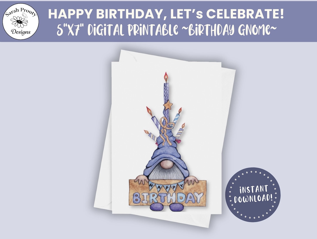 Happy Birthday, Gnome, Printable Card, Happy Birthday Card, Birthday ...
