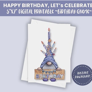 Happy Birthday, Gnome, Printable Card, Happy Birthday Card, Birthday ...