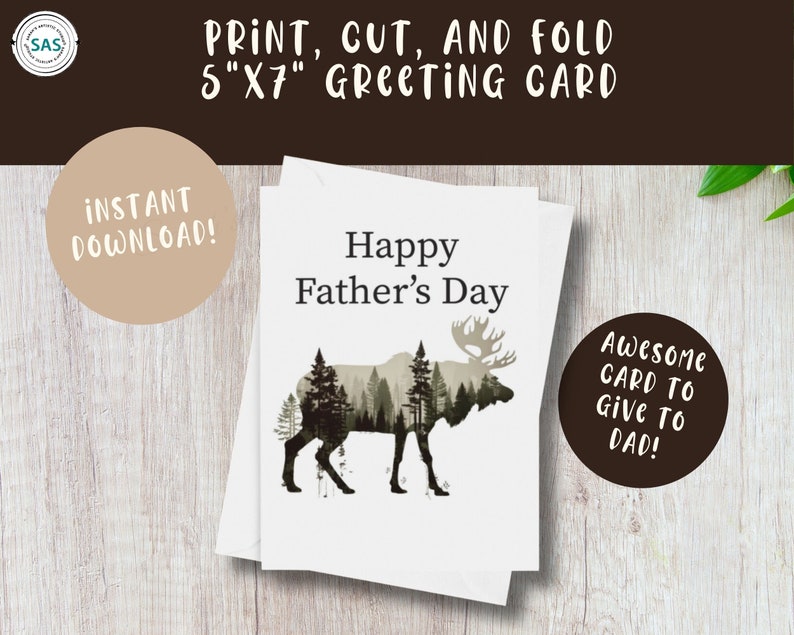 Printable Happy Father's Day Blank Elk Card, Watercolor Elk With ...