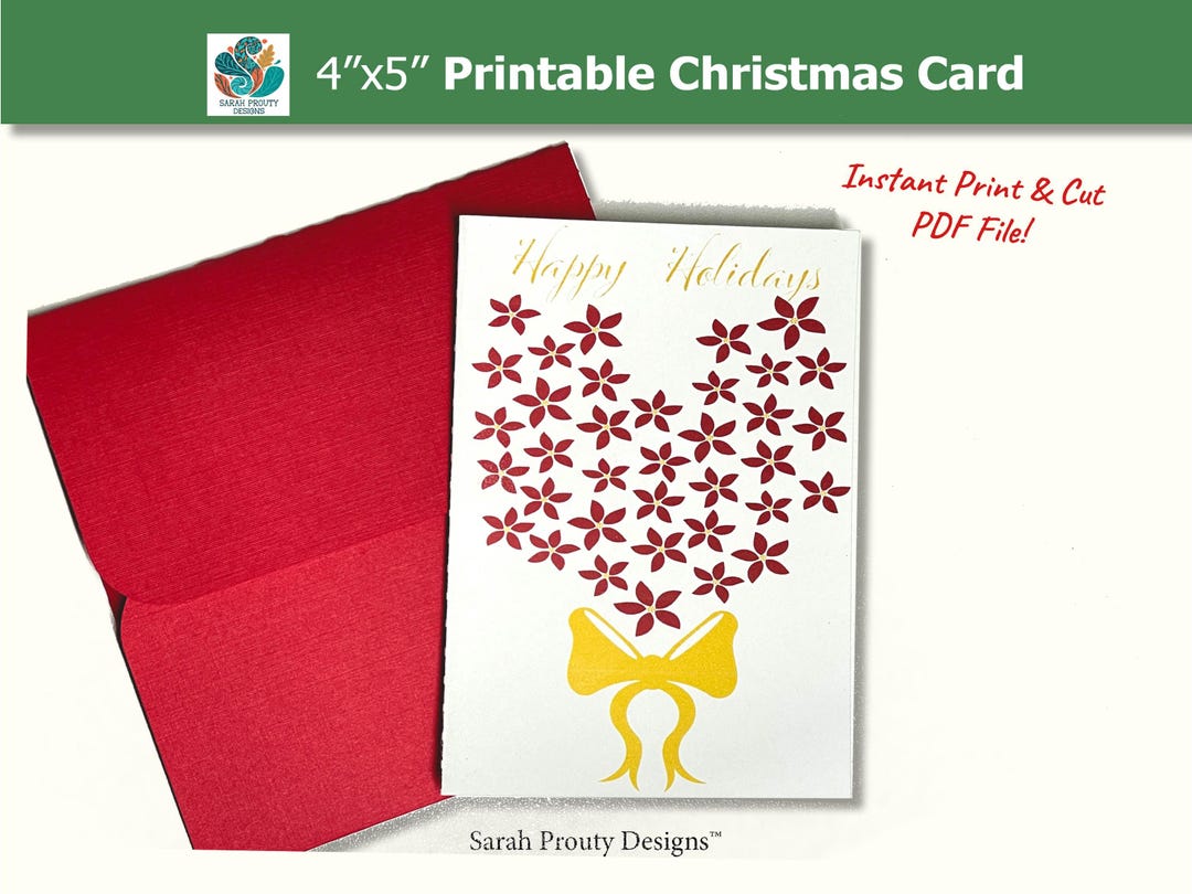 Heart Holiday Card Printable, Red Floral Christmas Card, Editable PDF ...
