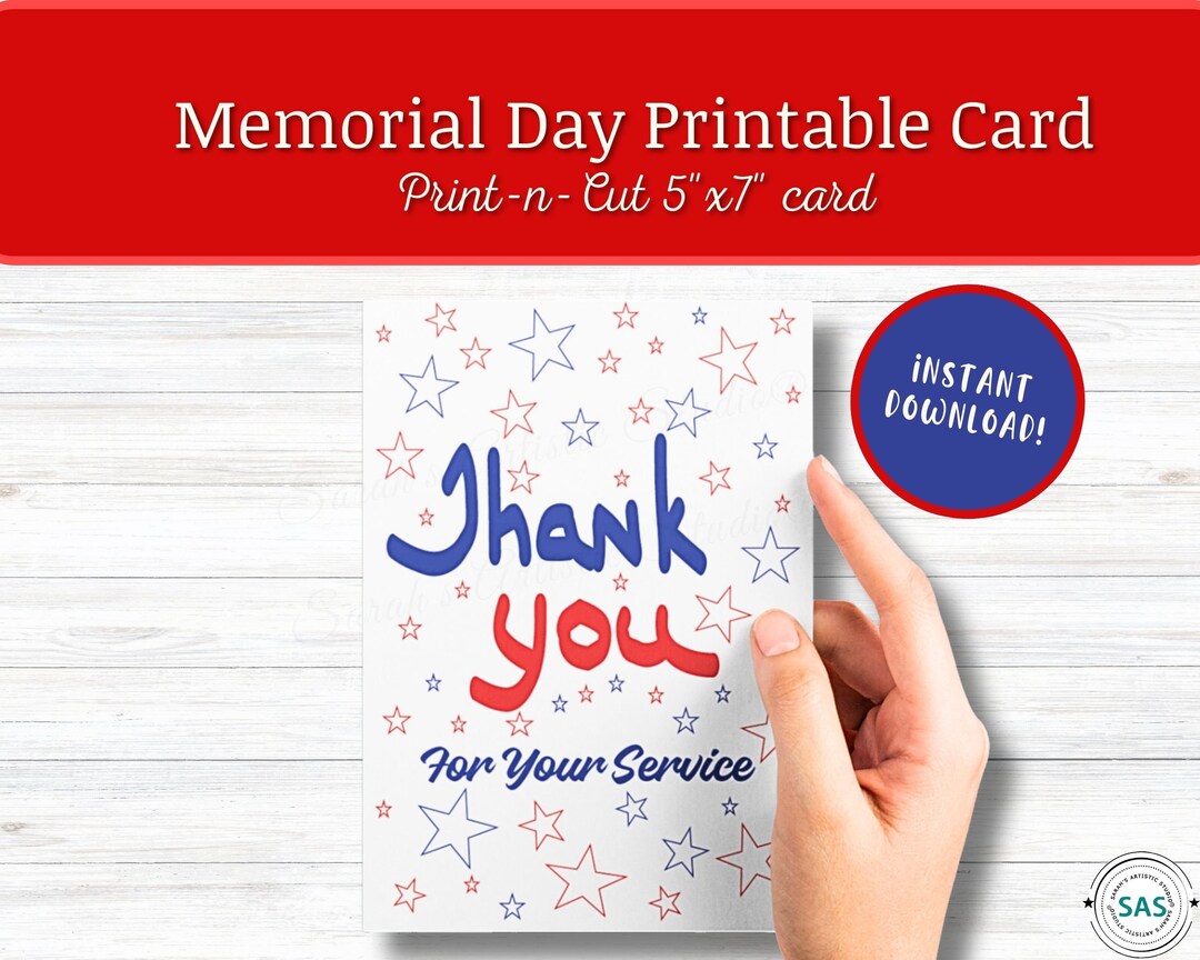 Memorial Day Printable Card, Thank You Card, Appreciation Card, Because ...
