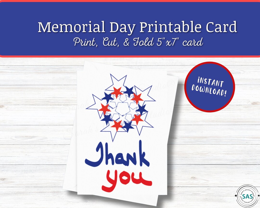 Memorial Day Printable Card, Thank You Card, Appreciation Card, Red ...