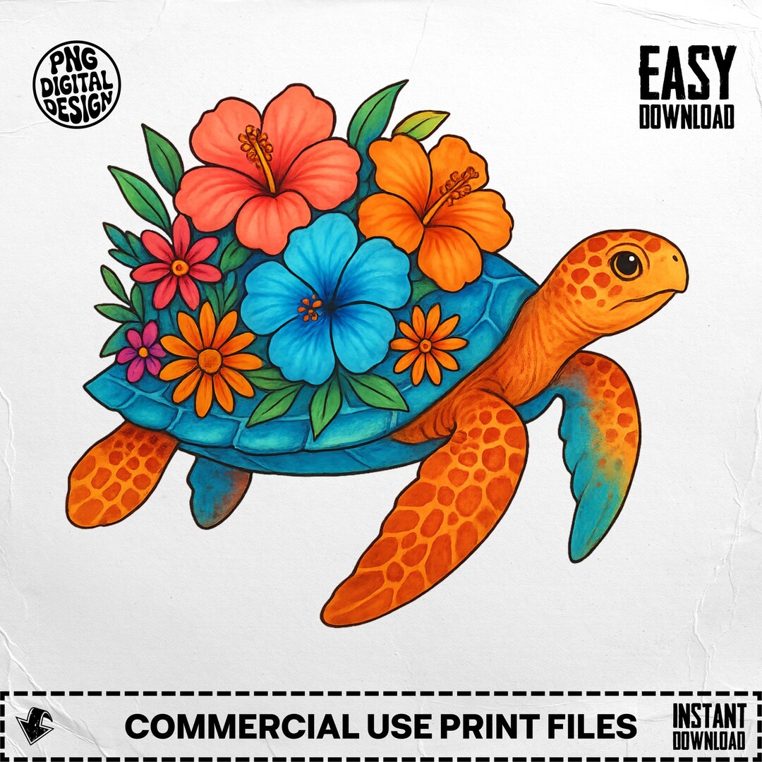 Floral Turtle PNG, Hibiscus Turtle Clipart, Flower Turtle, Orange ...